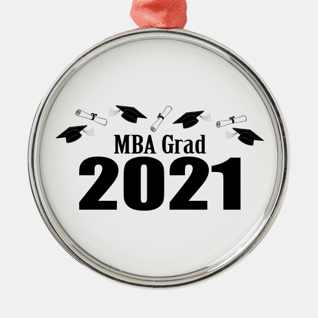 MBA Grad 2021 Caps And Diplomas (Black) Metal Ornament | Zazzle