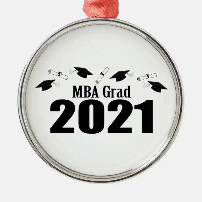 MBA Grad 2021 Caps And Diplomas (Black) Metal Ornament | Zazzle