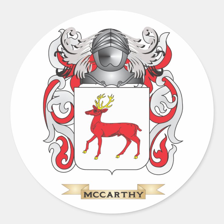 McCarthy Coat of Arms (Family Crest) Classic Round Sticker | Zazzle