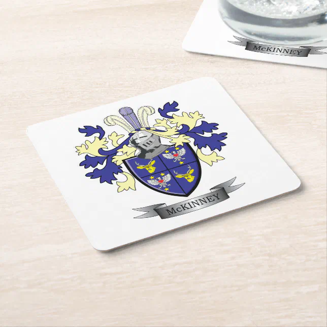 McKinney Family Crest Coat of Arms Square Paper Coaster | Zazzle