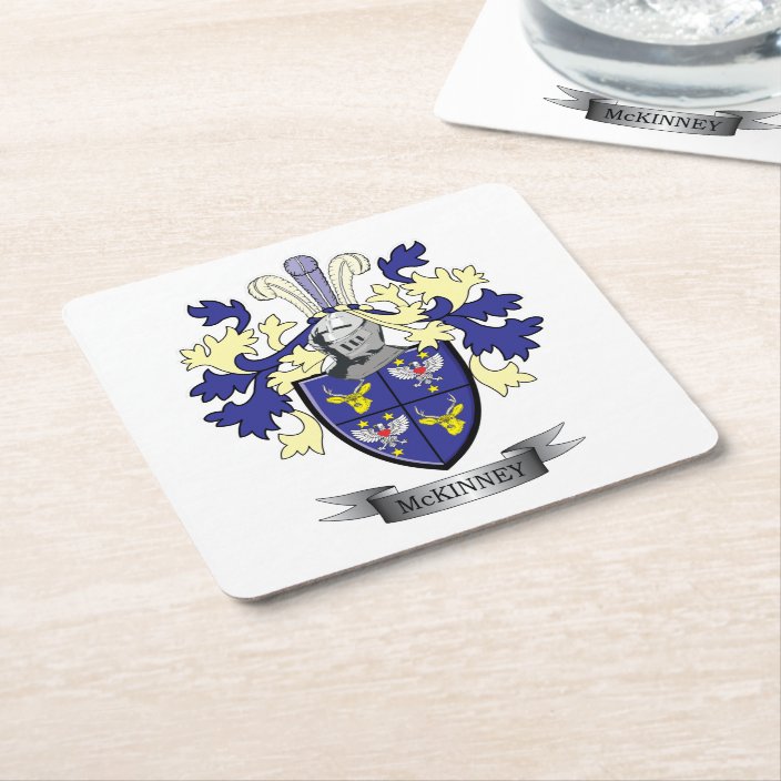 McKinney Family Crest Coat of Arms Square Paper Coaster | Zazzle.com