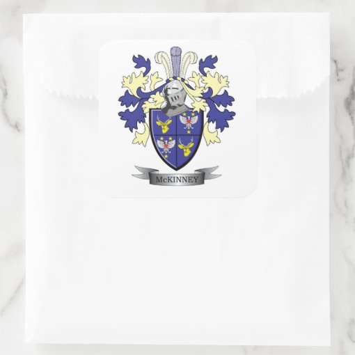 McKinney Family Crest Coat of Arms Square Sticker | Zazzle