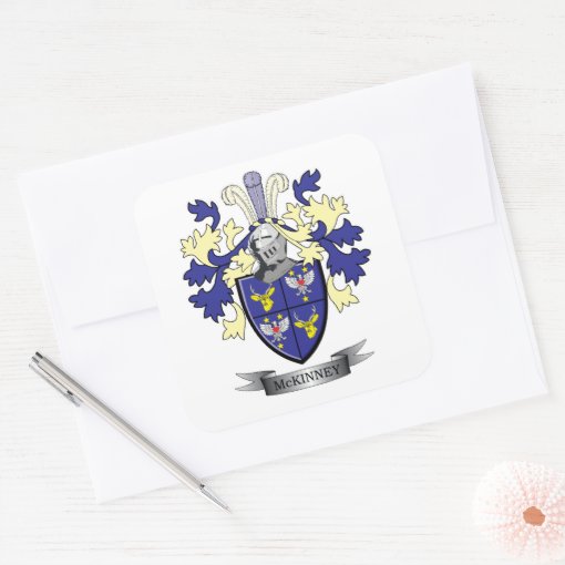 McKinney Family Crest Coat of Arms Square Sticker | Zazzle