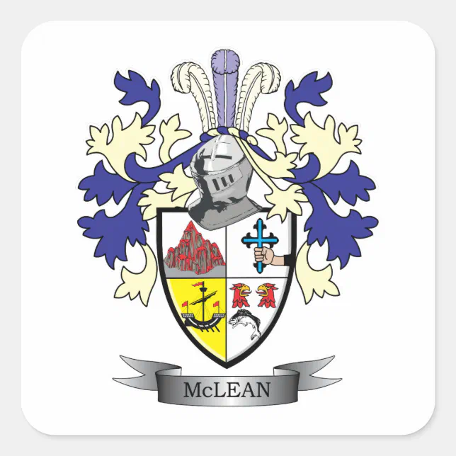 McLean Family Crest Coat of Arms TITLE Square Sticker | Zazzle