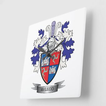 McLeod Family Crest Coat of Arms Square Wall Clock | Zazzle