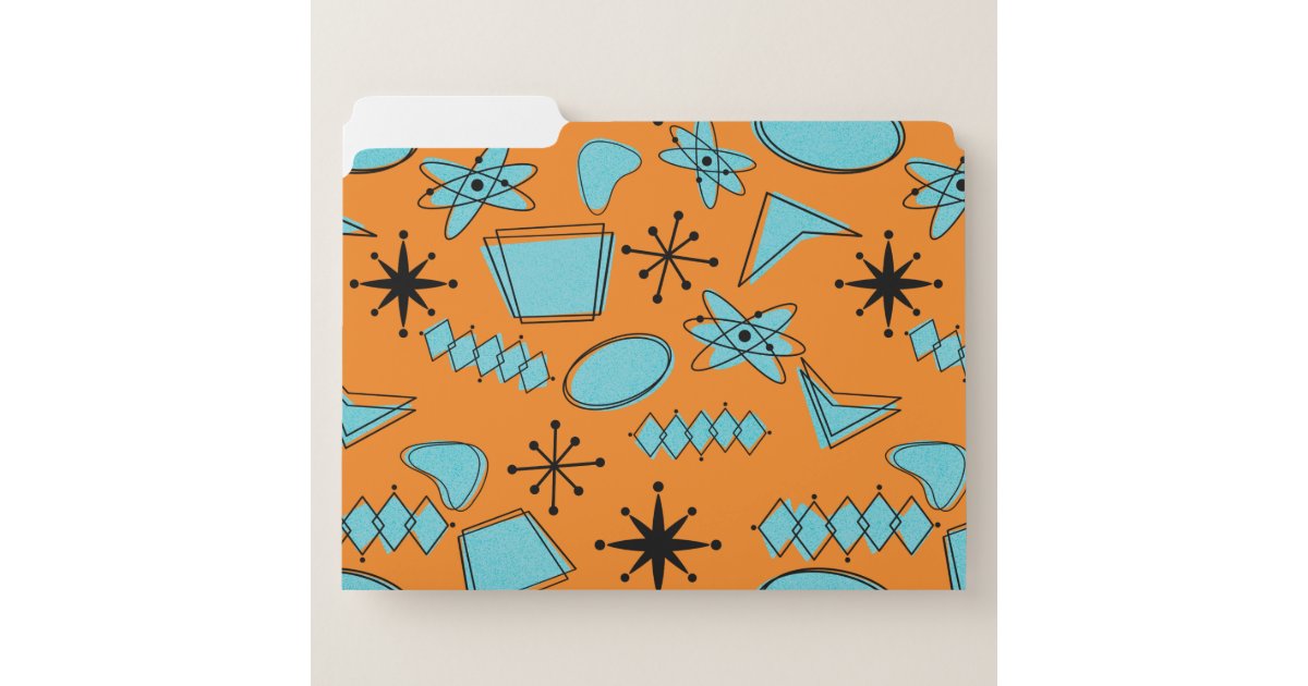 MCM Atomic Shapes Turquoise on Orange File Folder | Zazzle