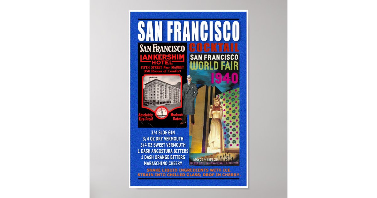 MCM COCKTAIL RECIPE 'SAN FRANCISCO' POSTER | Zazzle