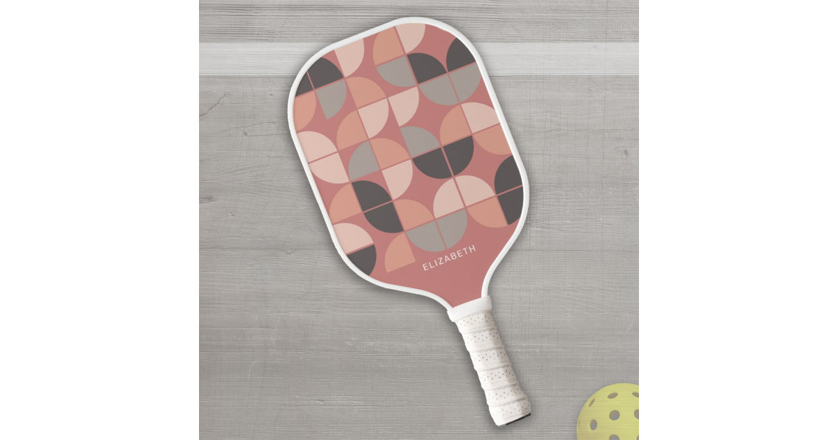 MCM Mod Circles Pattern rose gold, blush pink grey Pickleball Paddle ...