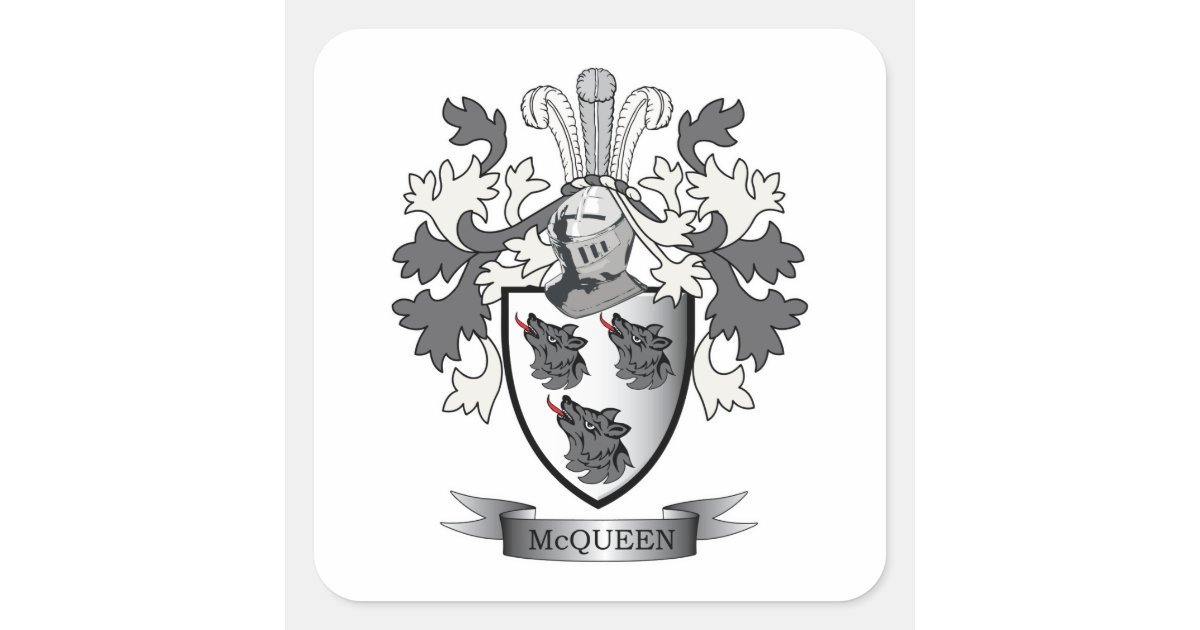 McQueen Family Crest Coat of Arms Square Sticker | Zazzle