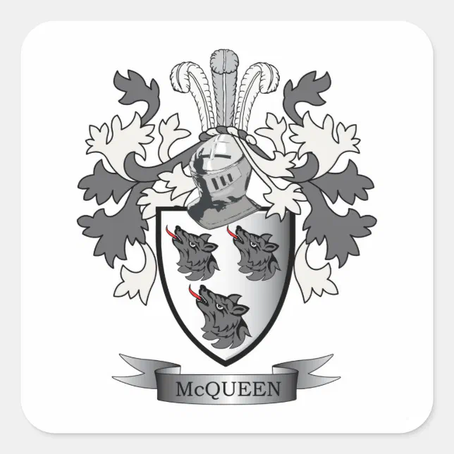 McQueen Family Crest Coat of Arms Square Sticker | Zazzle