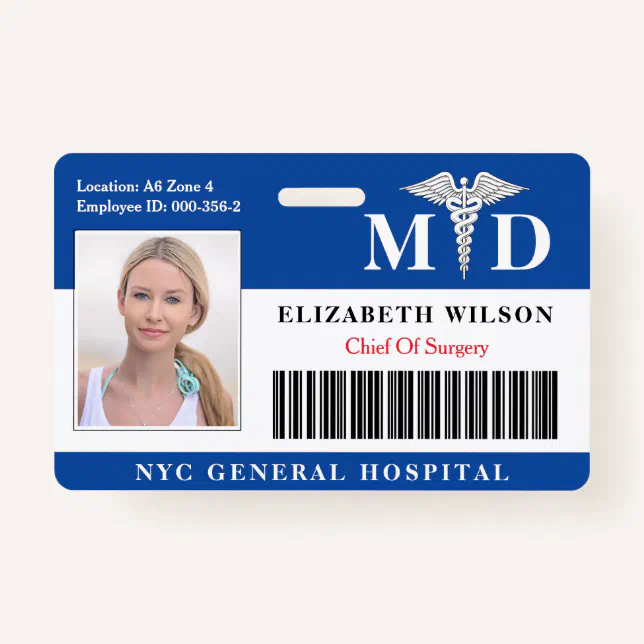 MD Doctor | Hospital Medical Employee Photo ID Badge | Zazzle