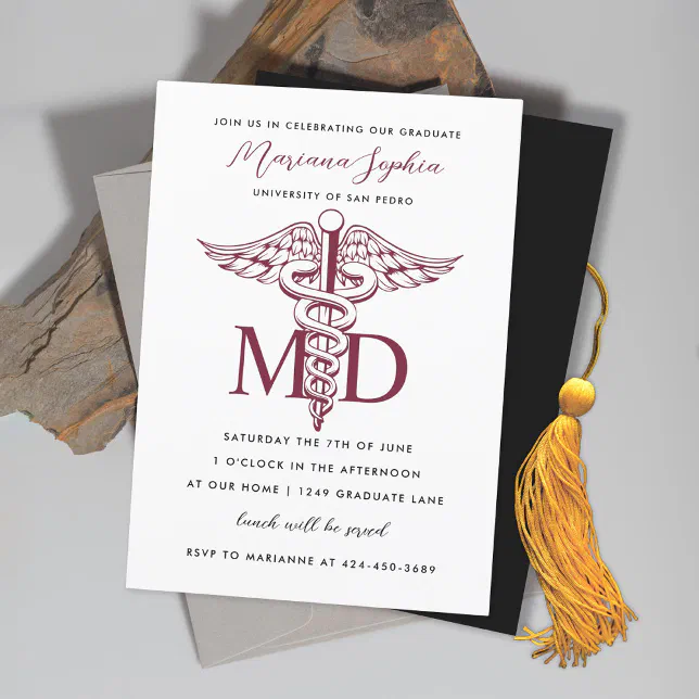 MD Doctor of Medicine Burgundy Graduation Invitation | Zazzle