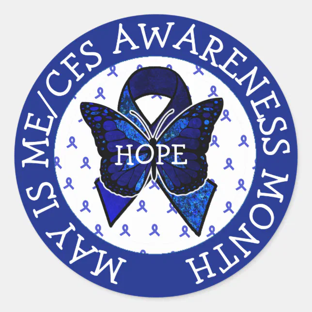 ME/CFS Syndrome Awareness Ribbon Butterfly Classic Round Sticker | Zazzle