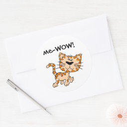 Me-WOW, Meow, Good Job, Wow! Cute Kitty Cat Classic Round Sticker | Zazzle