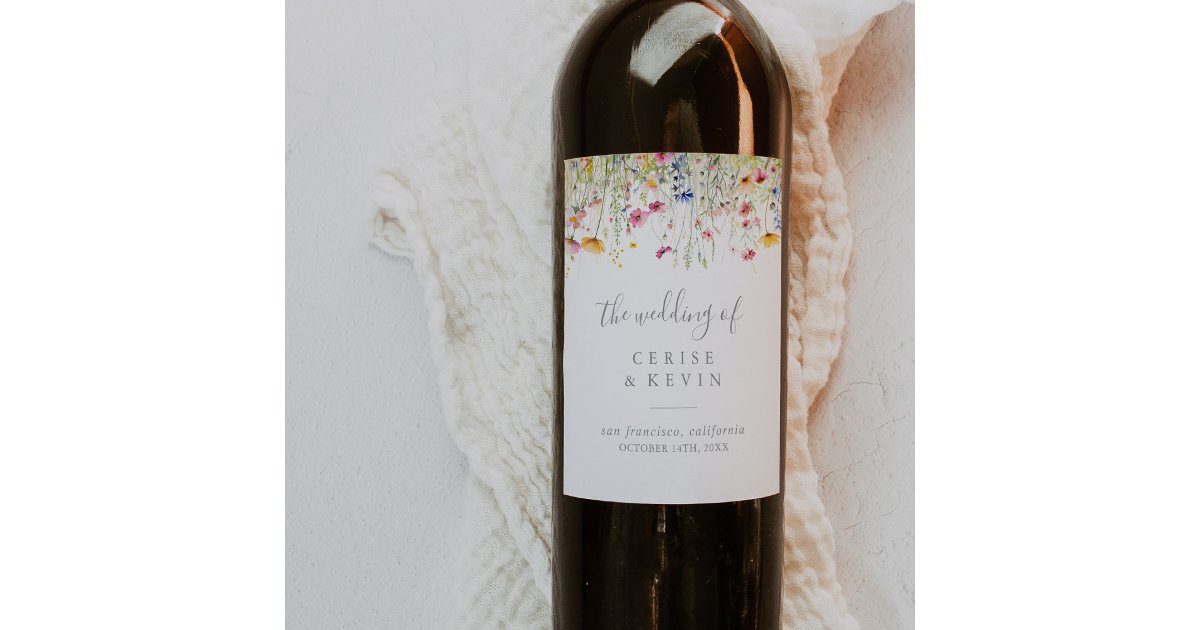 Meadow Colorful Wildflower Wedding Wine Labels | Zazzle