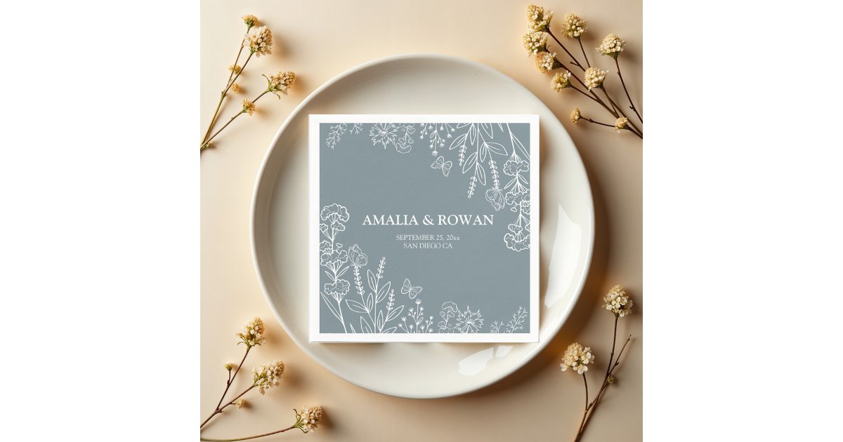 Meadow Flowers Wedding Custom Names Napkins | Zazzle