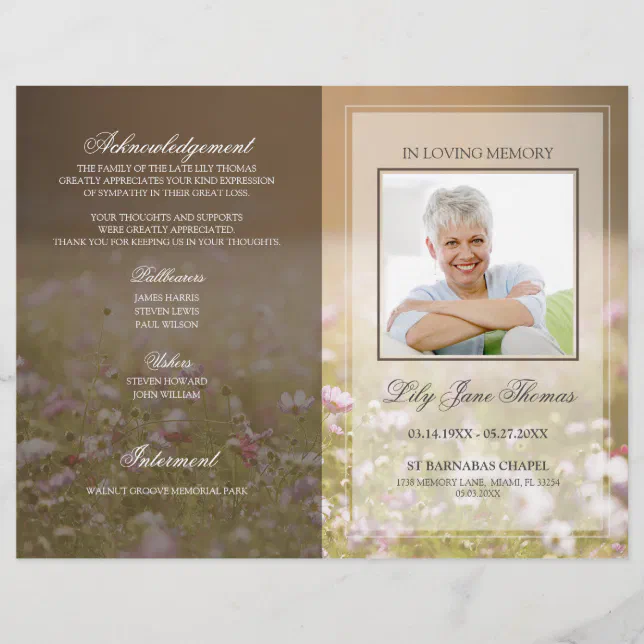 Meadow Funeral Program | In Loving Memory Flyer | Zazzle