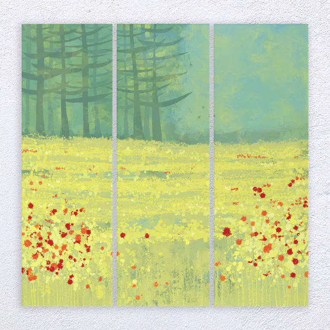 Meadow Landscape Painting Triptych | Zazzle