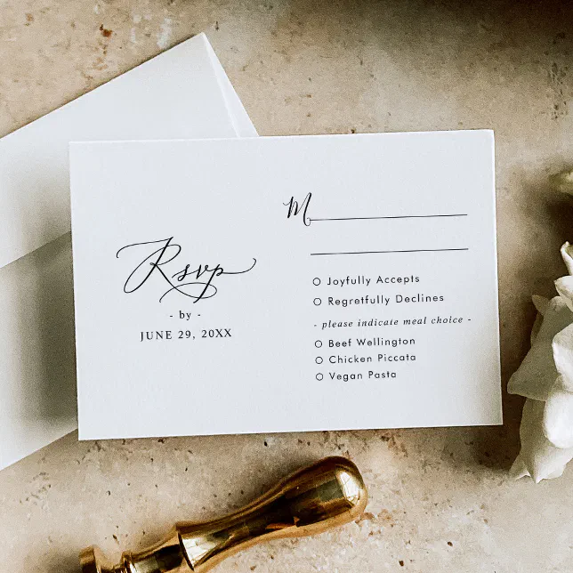 Meal Options Elegant Script Modern Wedding RSVP Card | Zazzle