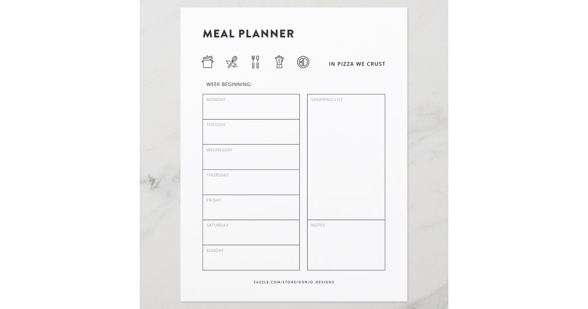 Meal Planner Family Meals Weekly Menu Organizer | Zazzle