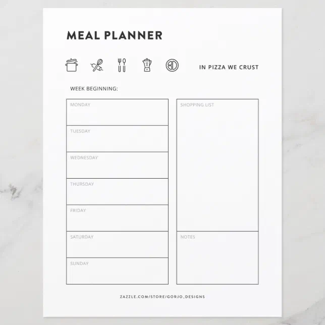 Meal Planner Family Meals Weekly Menu Organizer | Zazzle