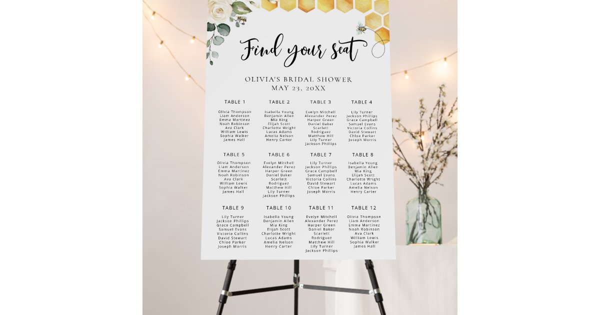 Meant to Bee Floral wedding seating chart Foam Board | Zazzle