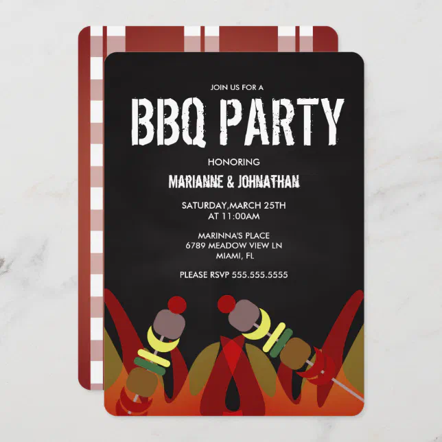 Meat Skewers BBQ Flames Cook Out Party Invitation | Zazzle