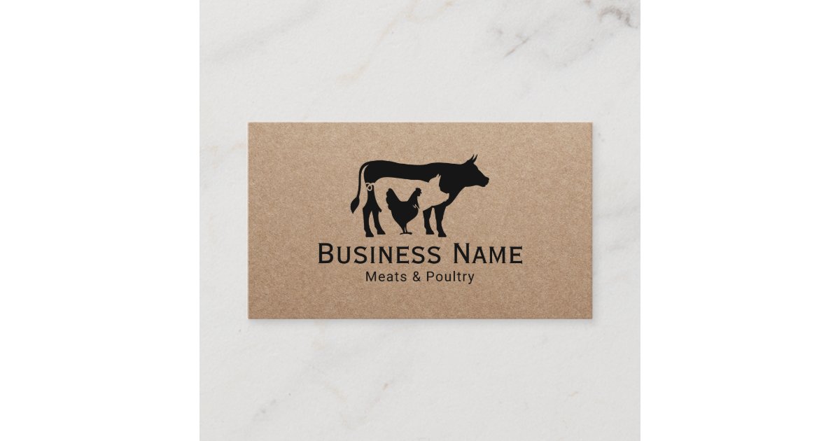 Meats & Poultry Market Chicken Pig Cow Butcher Bus Business Card | Zazzle