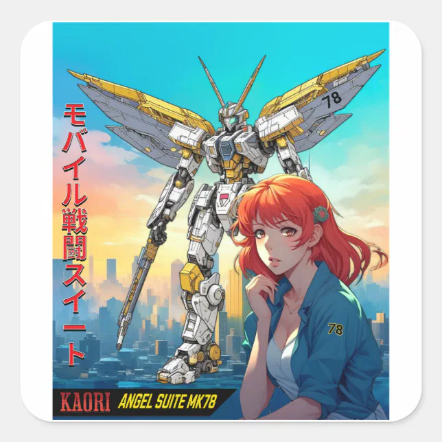 MECHA WARRIOR - KAORI'S ANGEL SUITE MK78 SQUARE STICKER | Zazzle