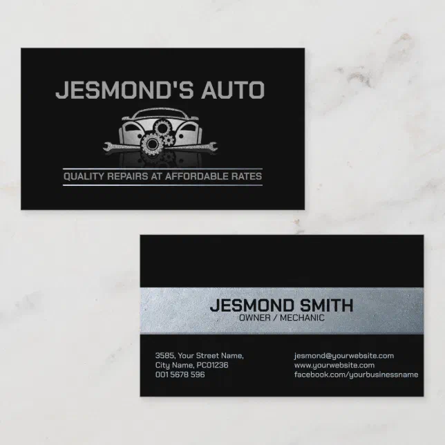 Mechanic Auto Repair Metal Car and Tools Business Card | Zazzle