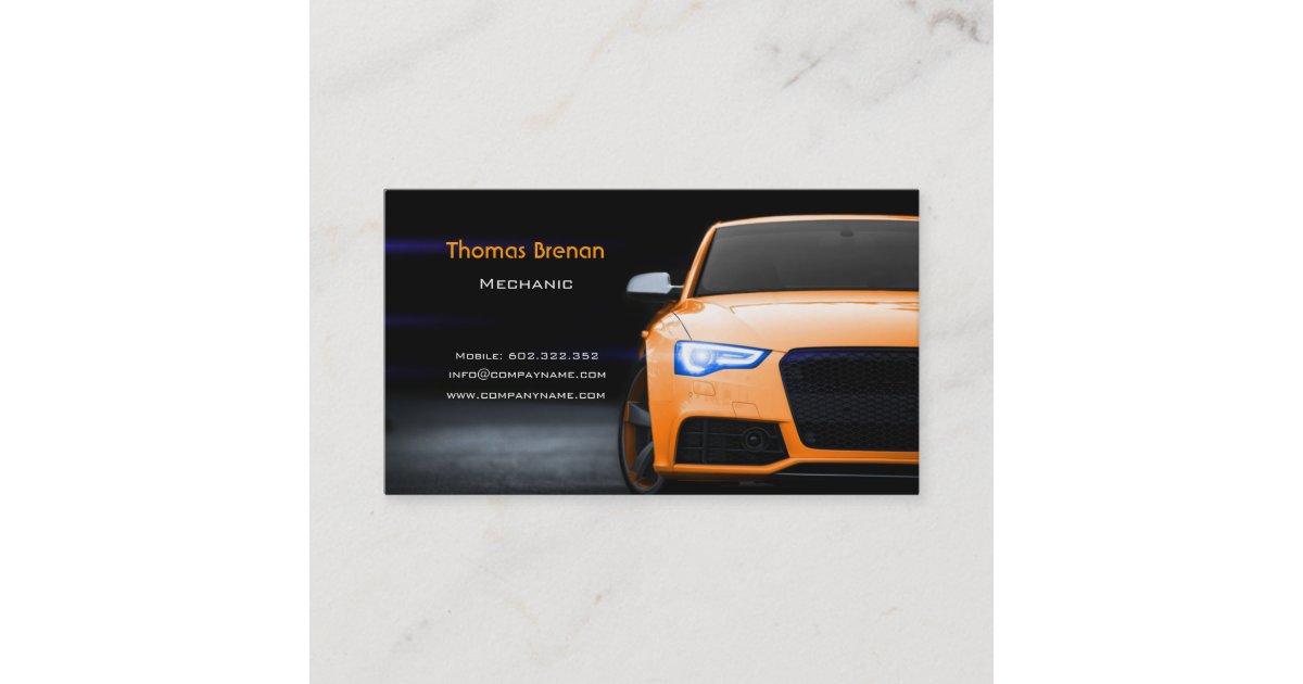 Mechanic Automotive Orange Car Fast Speed Business Card | Zazzle