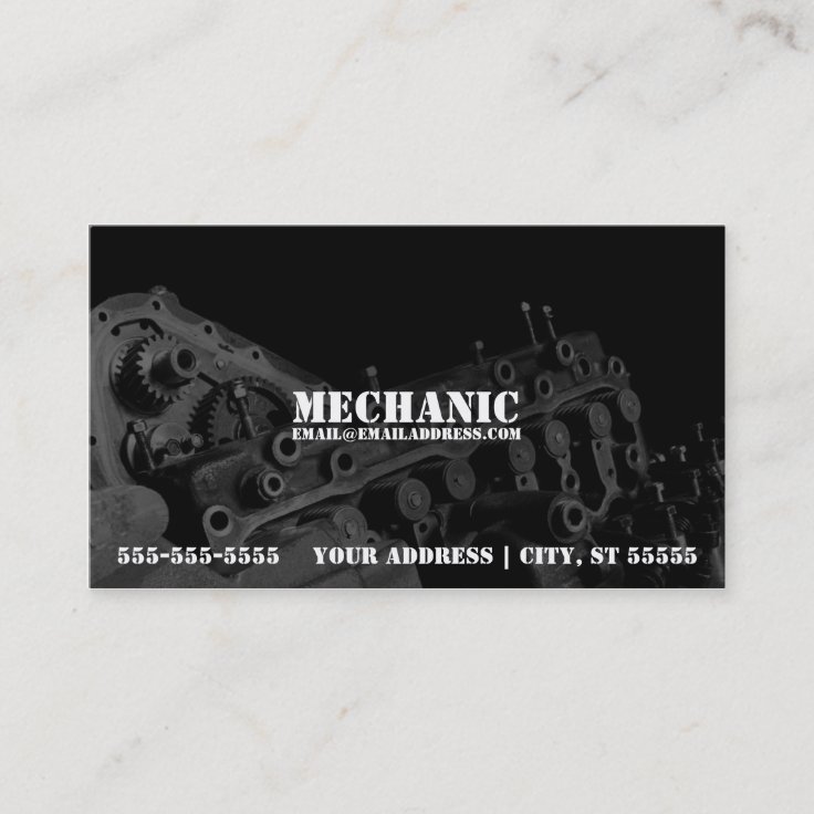 Mechanic Business Card w/ Engine Photo | Zazzle