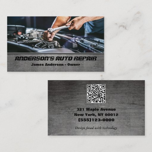 Mechanic Car Auto Repair Engine QR Code Business Card | Zazzle