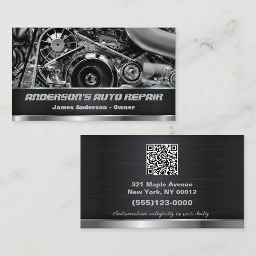 Mechanic Car Auto Repair Engine QR Code Business Card | Zazzle