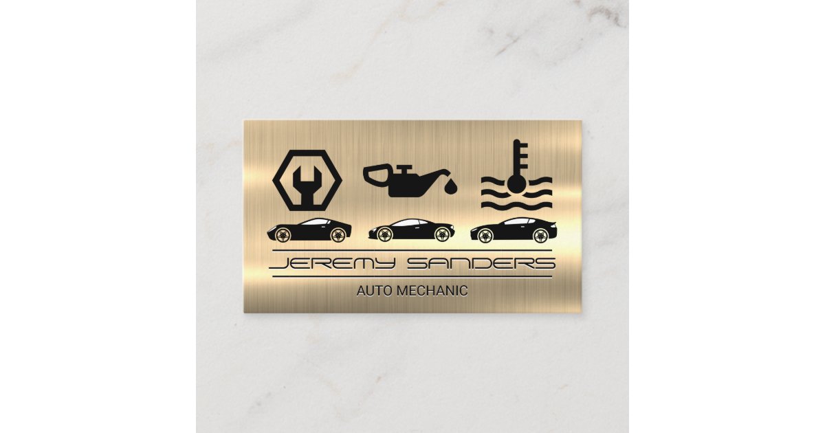 Mechanic | Gold Metal | Auto Business Card | Zazzle