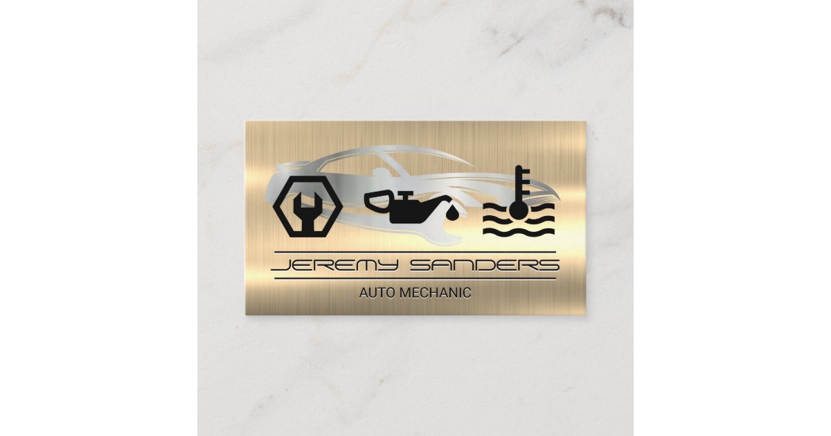Mechanic | Gold Metal | Auto Icons Business Card | Zazzle