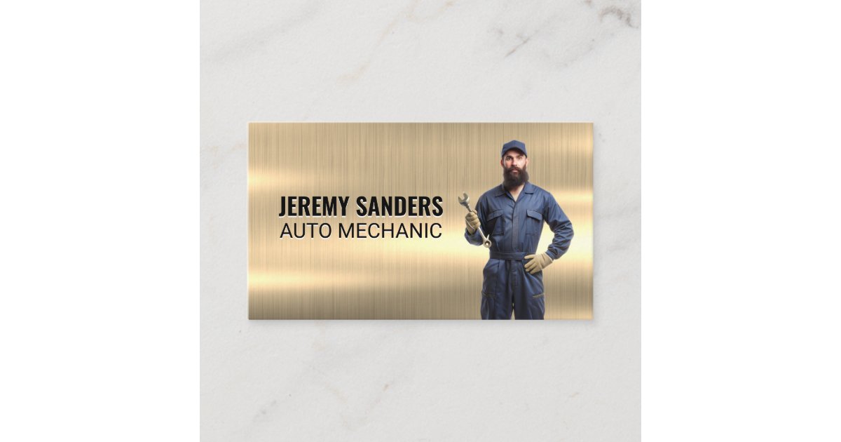 Mechanic | Gold Metal | Auto Services Business Card | Zazzle