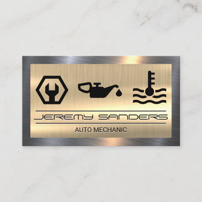 Mechanic | Gold Metal Border | Tools Services Business Card | Zazzle