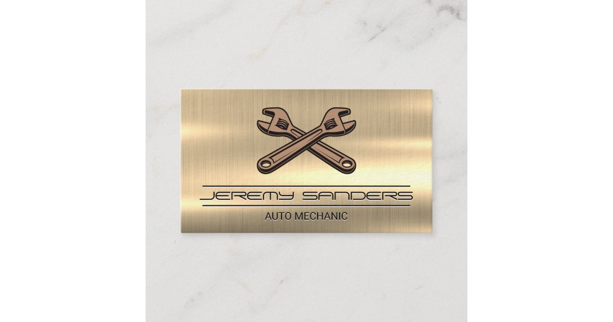 Mechanic | Gold Metal | Wrench Tools Business Card | Zazzle
