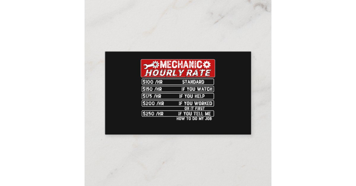 Mechanic Hourly Rate Business Card | Zazzle
