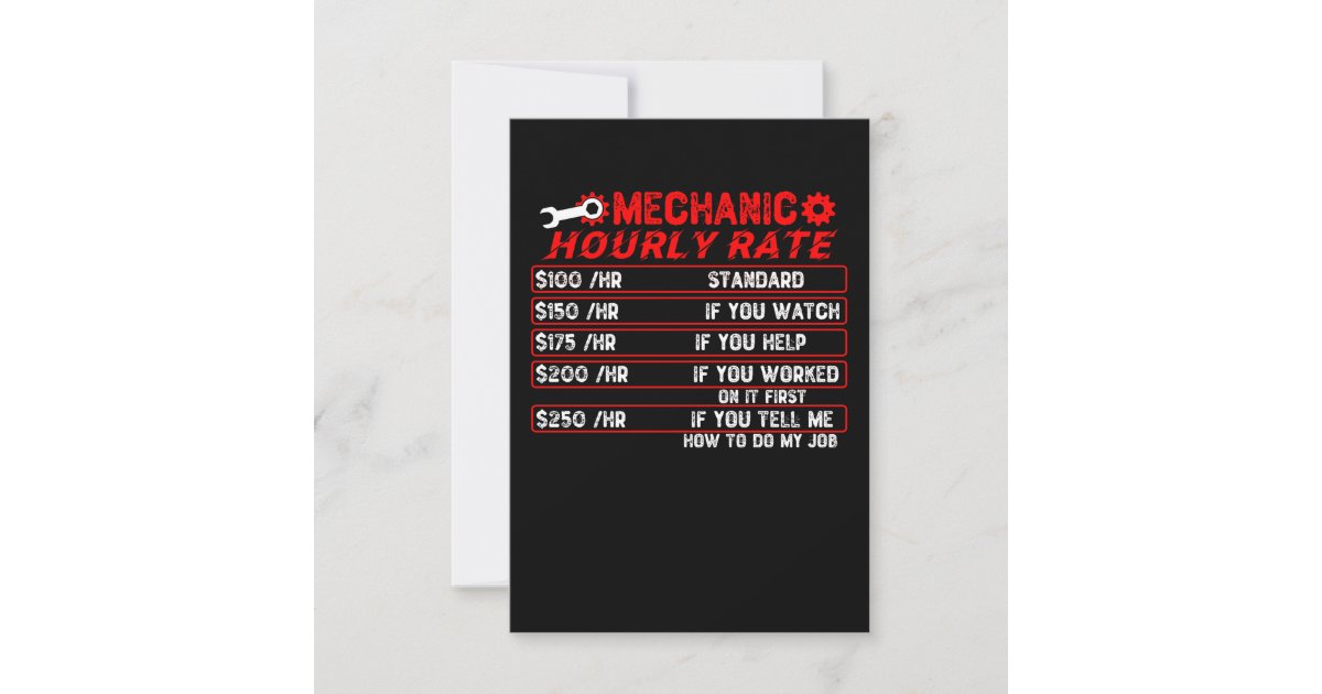 Mechanic Hourly Rate - Mechanical Thank You Card | Zazzle