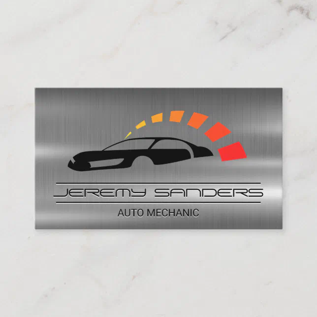 Mechanic | Metal | Auto Service Logo Business Card | Zazzle