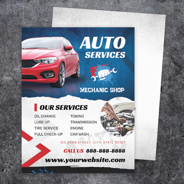 Mechanic Shop Auto Services Flyer Template | Zazzle