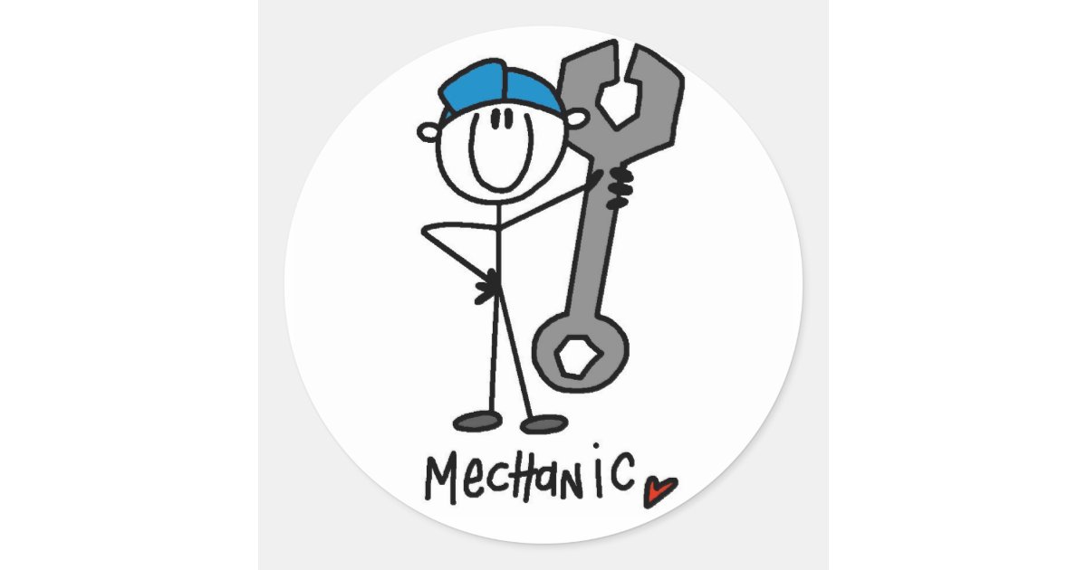 Mechanic With Wrench Stick Figure Classic Round Sticker | Zazzle