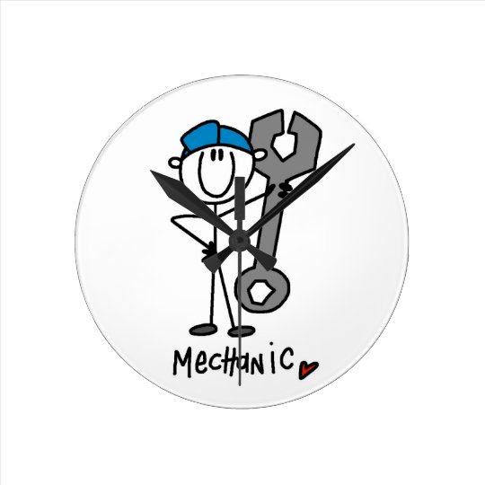 Mechanic With Wrench Stick Figure Round Clock | Zazzle.com