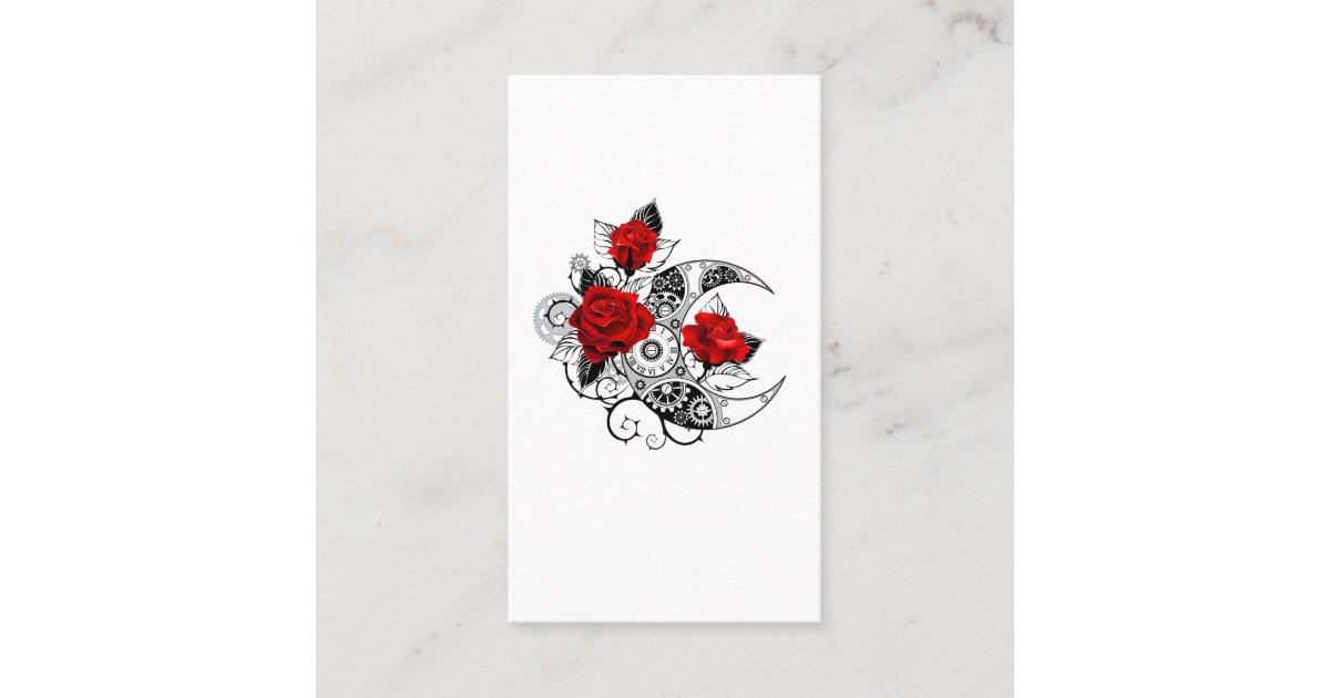 Mechanical Crescent with Red Roses Calling Card | Zazzle