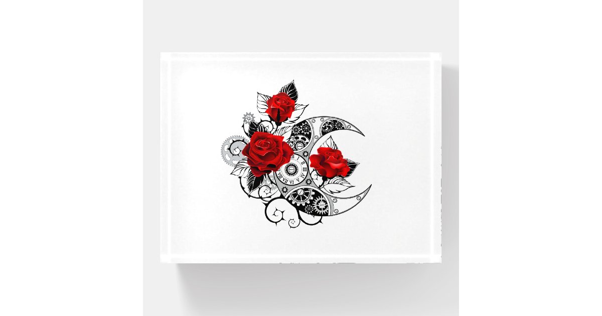 Mechanical Crescent with Red Roses Paperweight | Zazzle