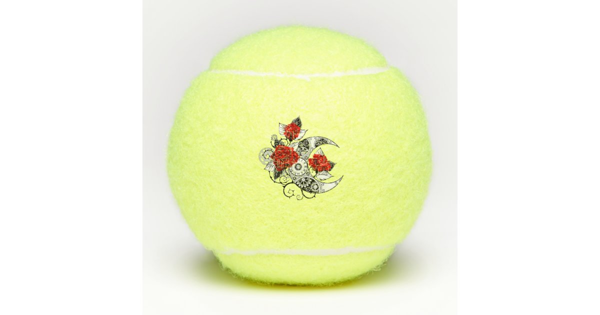 Mechanical Crescent with Red Roses Tennis Balls | Zazzle