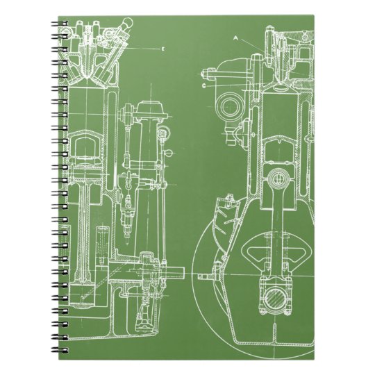 MECHANICAL DRAWING VINTAGE BLUEPRINT WHITE CUSTOM NOTEBOOK | Zazzle.com