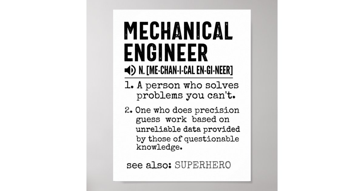 Mechanical Engineer Dictionary Definition Poster | Zazzle